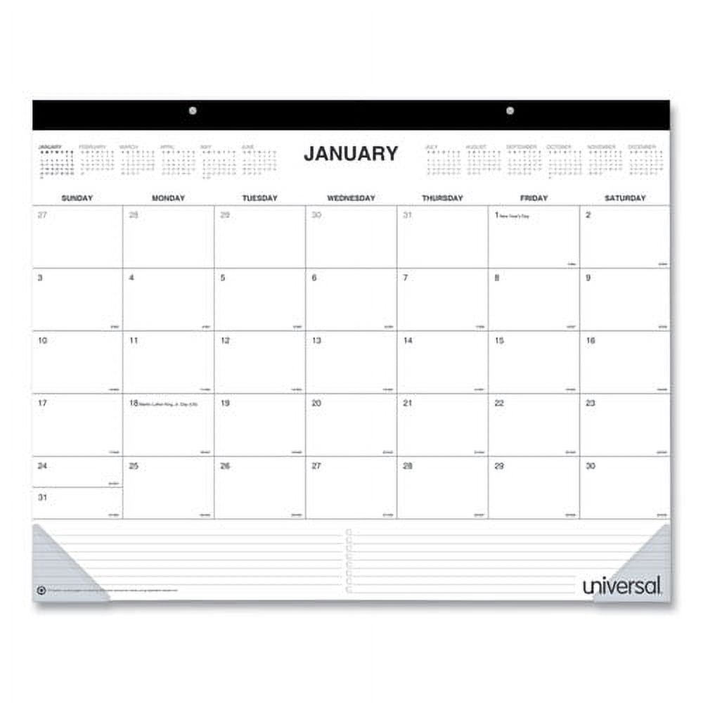 Desk Pad Calendar, 22 x 17, White/Black Sheets, Black Binding, Clear ...
