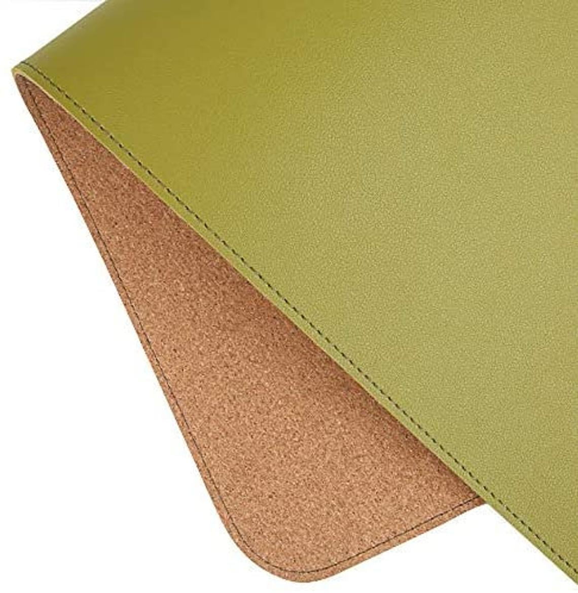 Desk Pad Cork Natural, Dual Side PU Leather Stitched Desk Mat Table ...