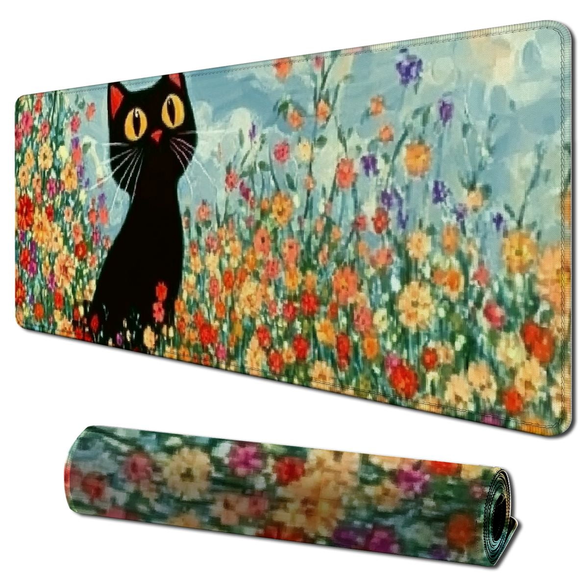 Desk Pad Cute Black Cat Oil Painting Art Desk Mat Office Desk Decor ...