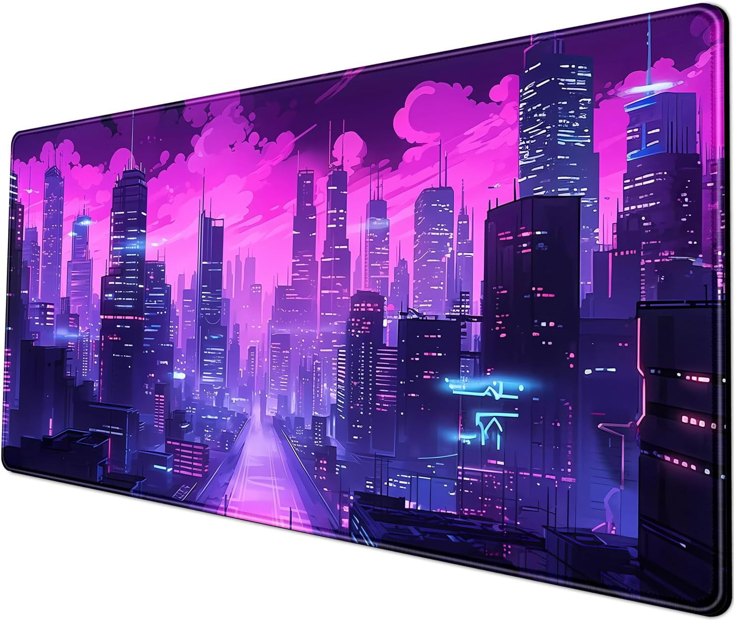Desk Pad Cyberpunk Purple Desk Mat City Skyline Gaming Extended Mouse ...