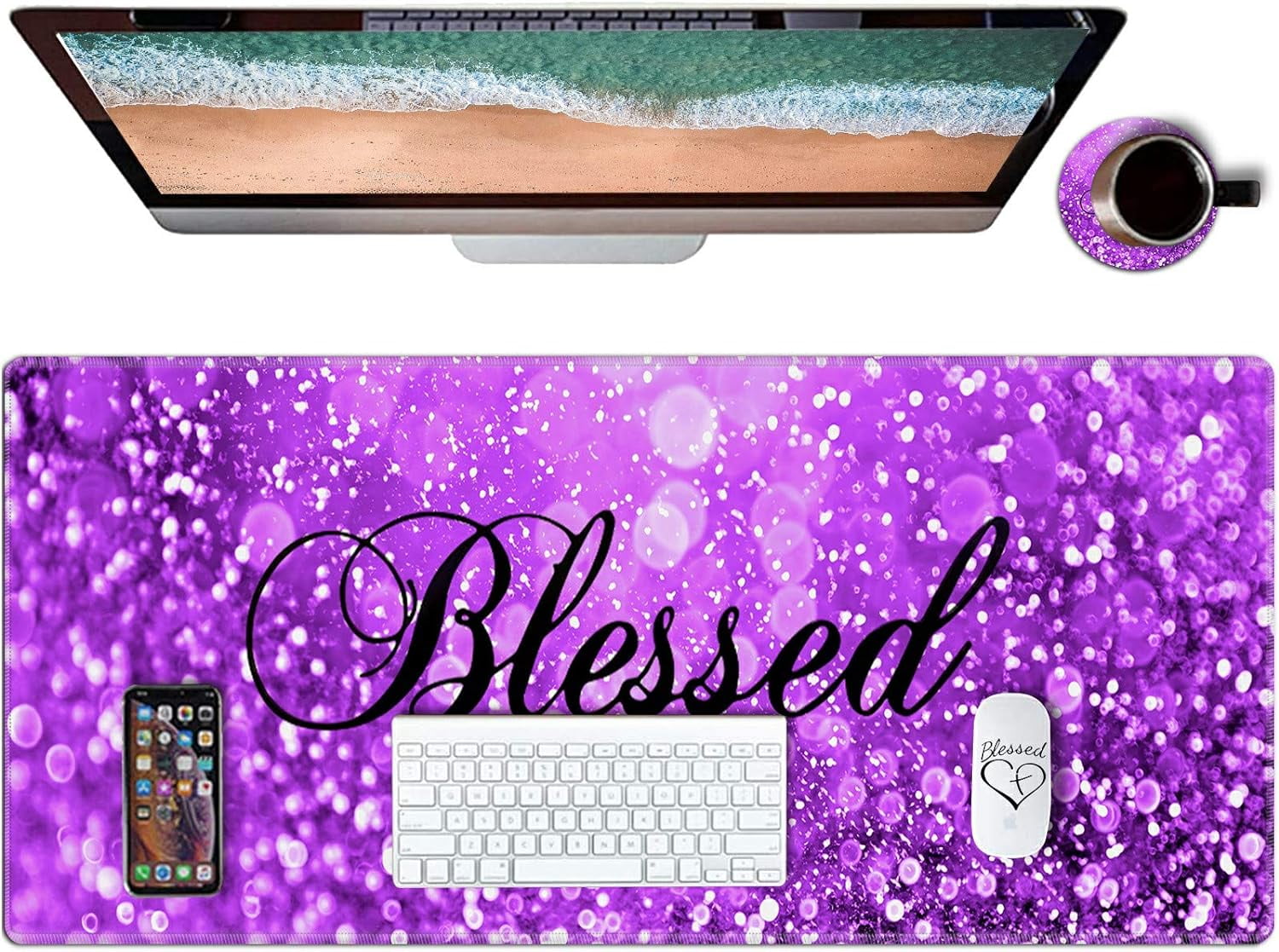 Desk Pad, Gaming Mouse Pad Extended Mouse Mat with Stitched Edge, AUOX ...