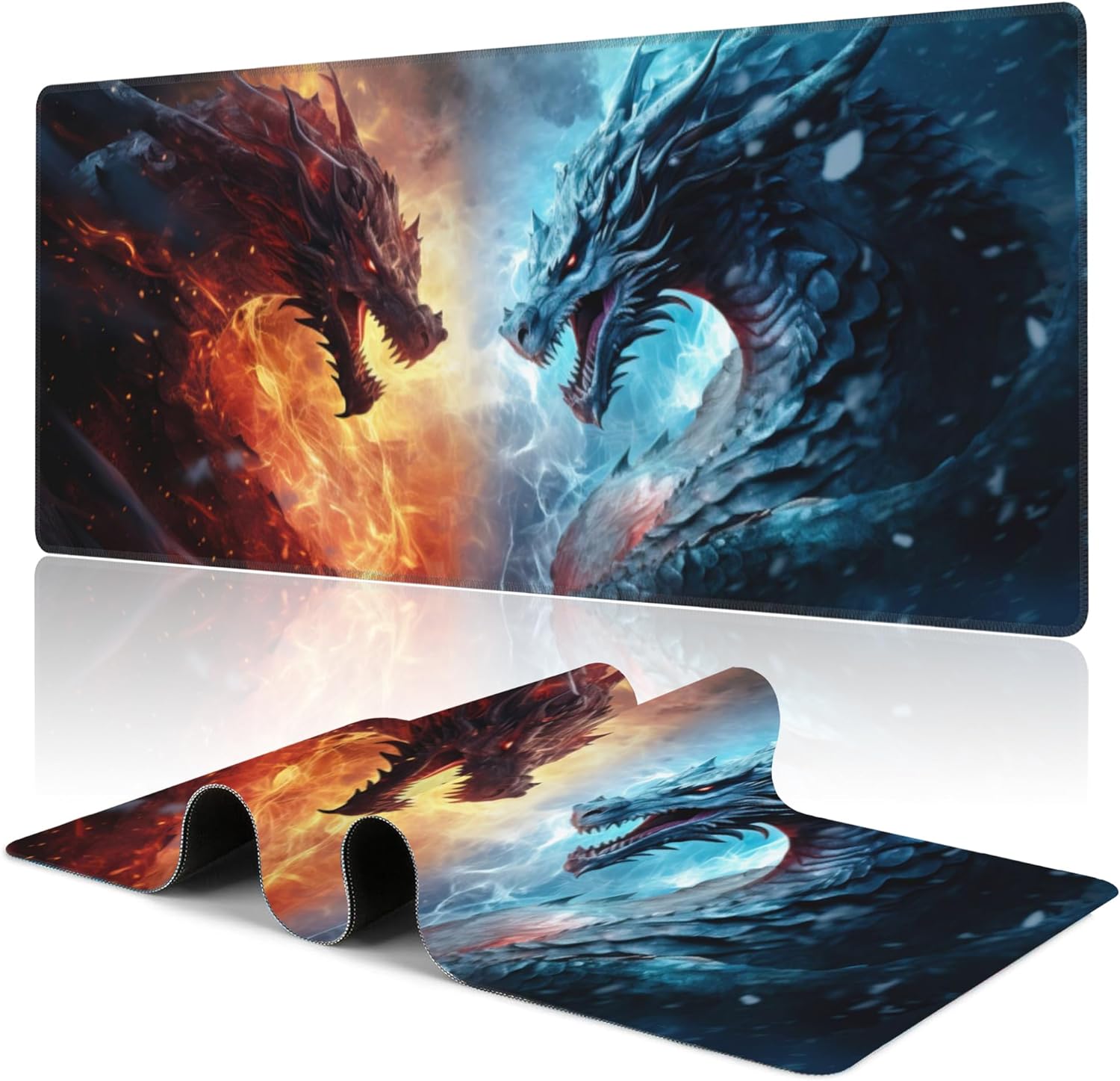 Desk Pad,Japanesev Anime Fire Ice Dragons Mouse Pad,31.5"X15.7 ...