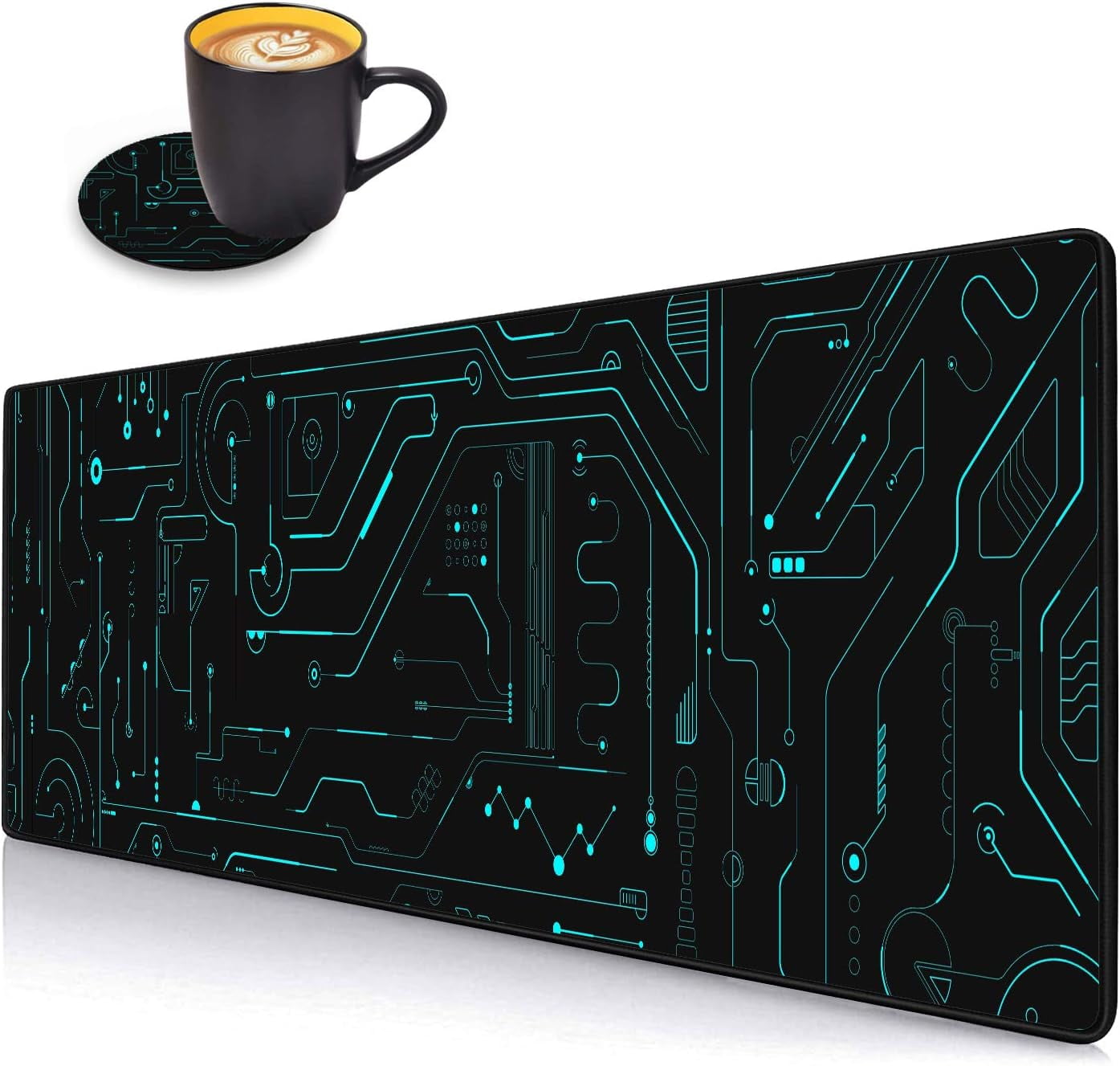 Desk Pad Mat Gaming Mouse Pads with Coasters Set, Stitched Edges Design ...