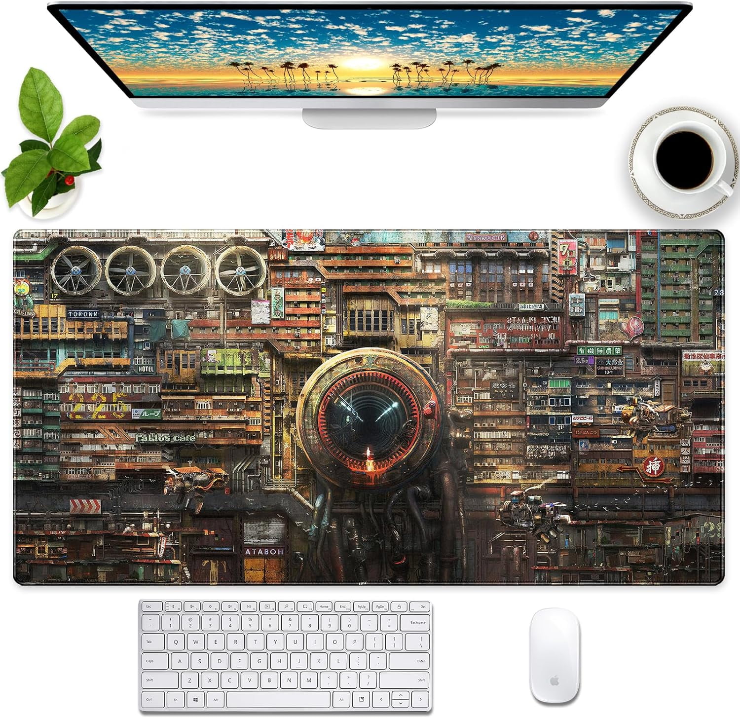 Desk Pad Mouse Pad, Future Art Cyberpunk Themed Design Extended XXL ...