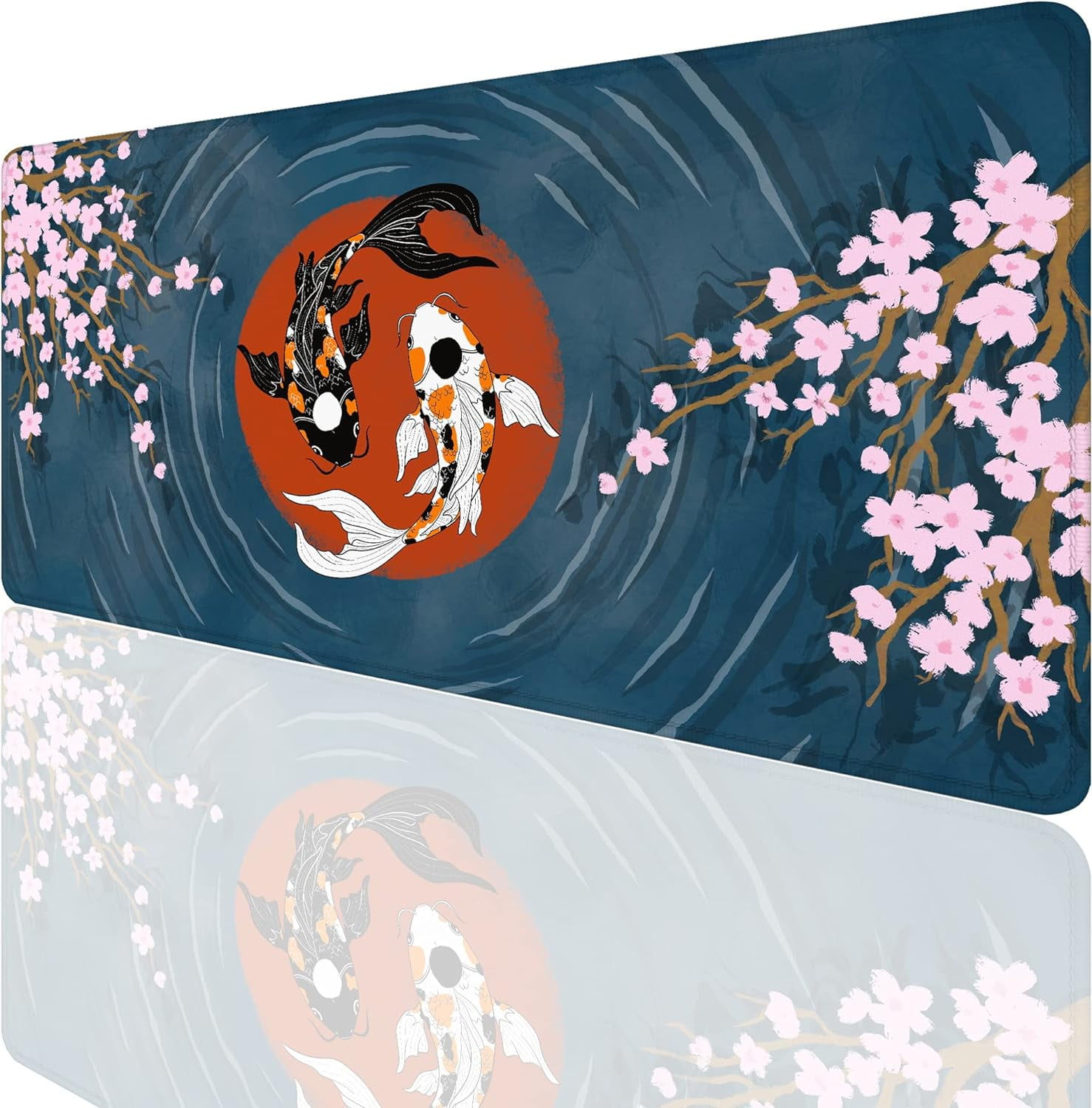 Desk Pad,Oriental Yin Yang Koi Cherry Blossom Desk Mat Extended Large ...