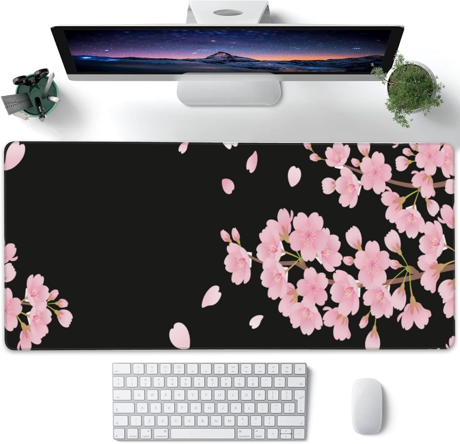 Desk Pad, Pink Cherry Blossoms Extended Large Gaming Mouse Pad for Desk ...
