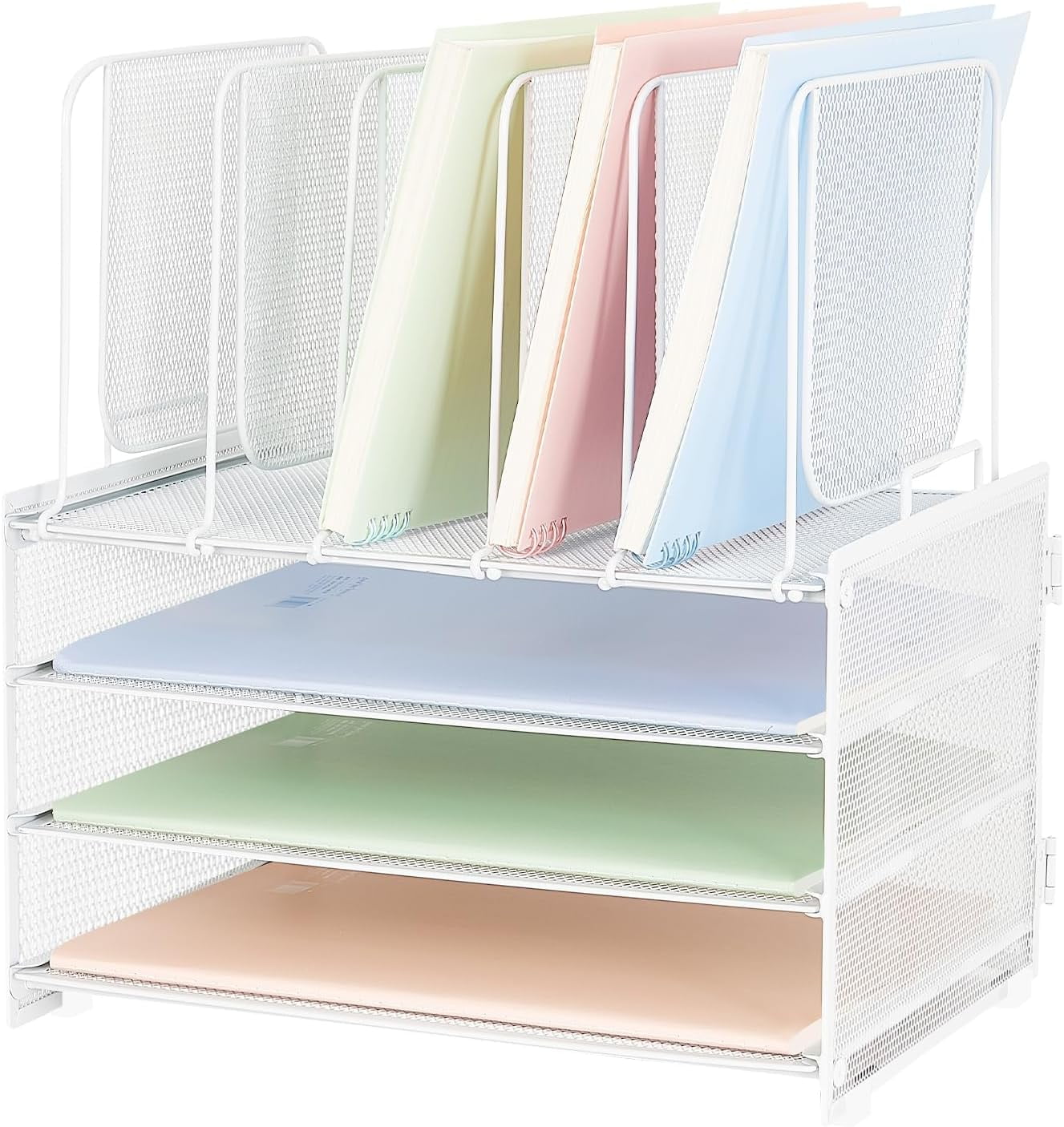 Desk Paper Organizer with Handle,3 Tier Letter Trays with 5 Vertical ...