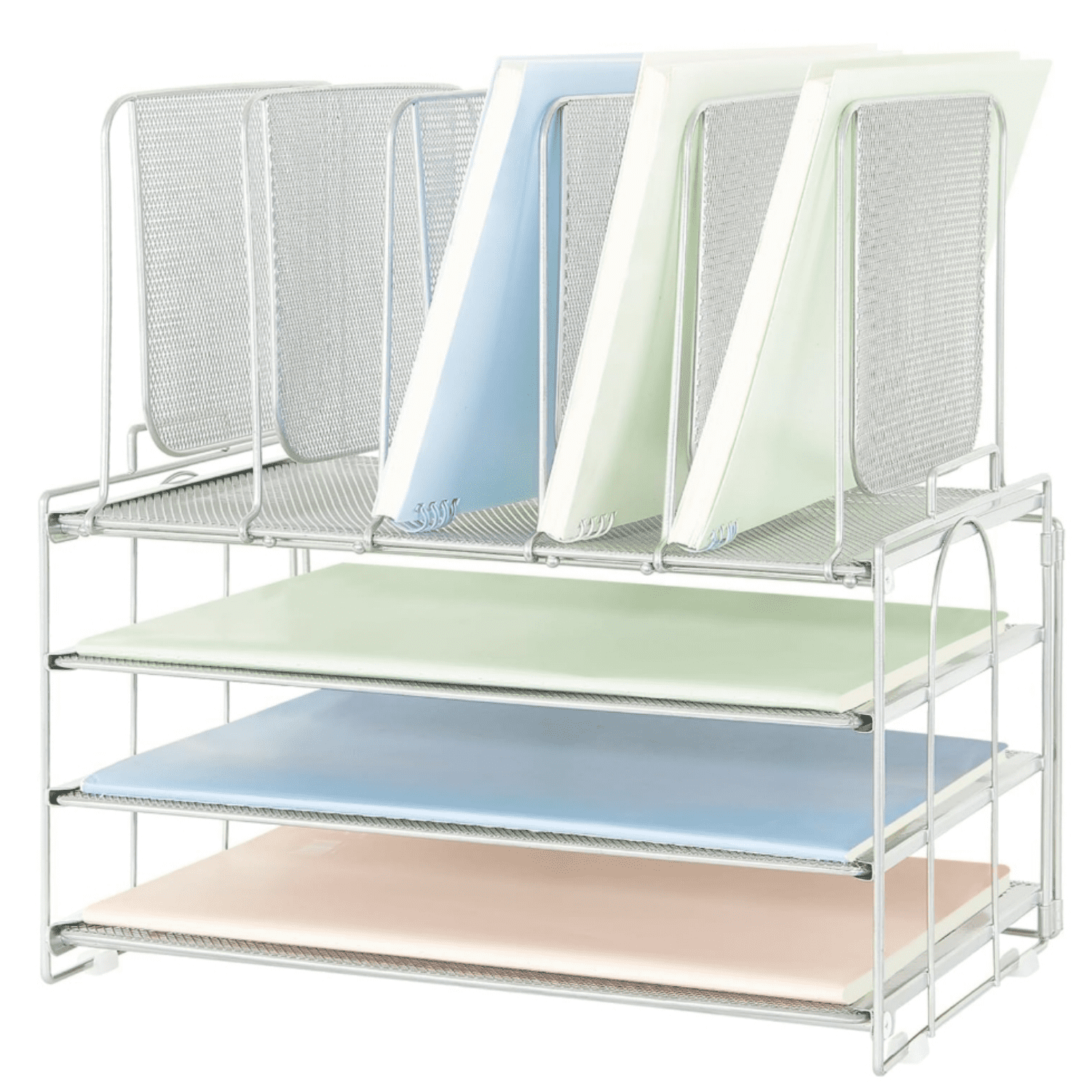 Desk Paper Organizer with Handle,3 Tier Letter Trays with 5 Vertical ...