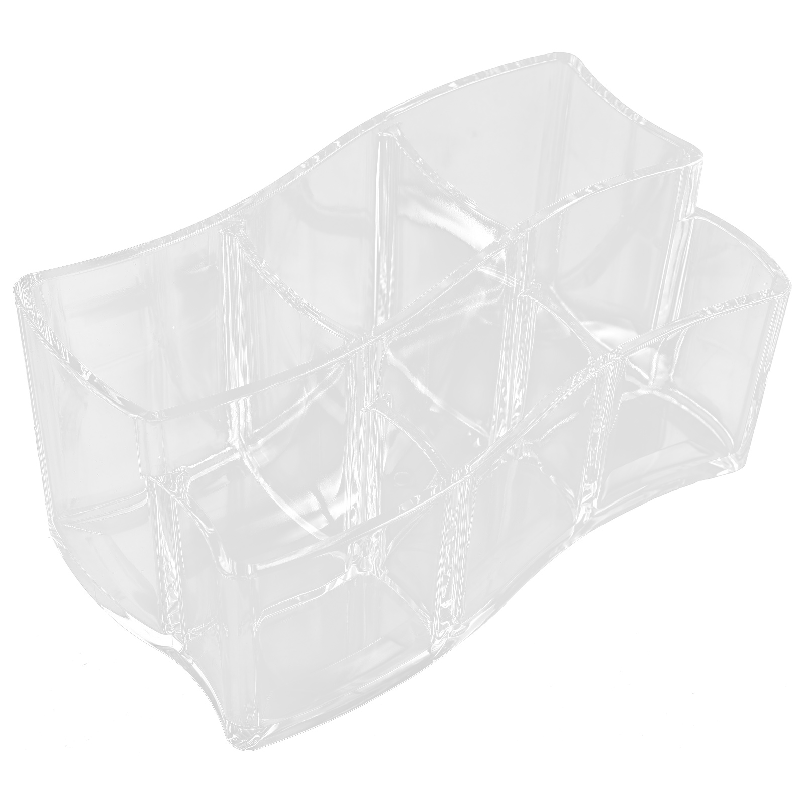 Desk Pen Holder Transparent 6-compartment Wavy Curved Desktop Makeup ...