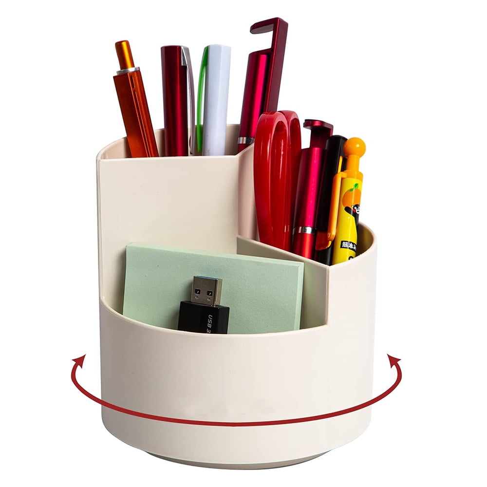 Desk Pencil Pen Holder, 3 Slots 360-Degree Spinning Pencil Pen Desk ...