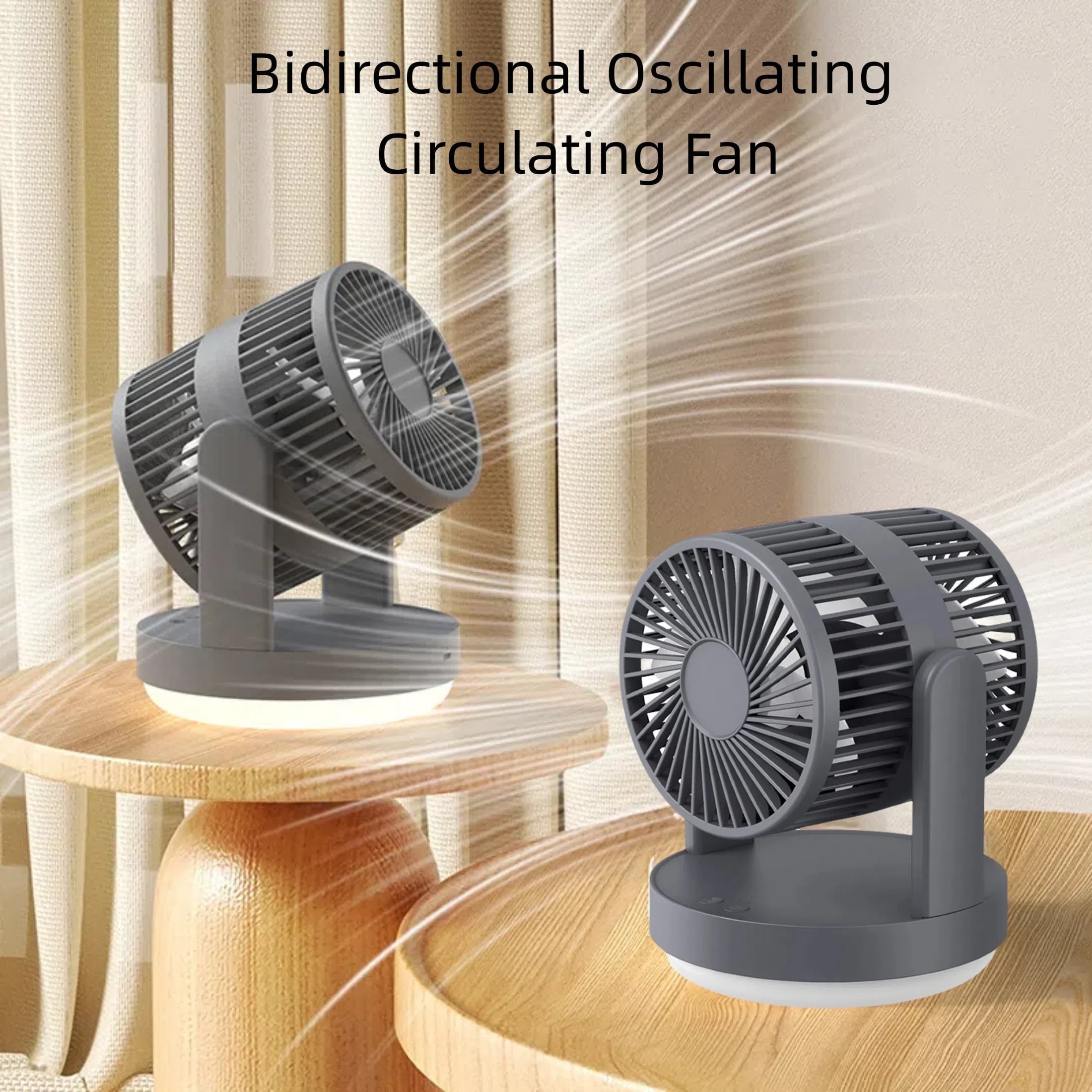 Desk Portable Fan,Air Circulator Bidirectional Oscillating Battery USB Rechargeable ,Ambient ...