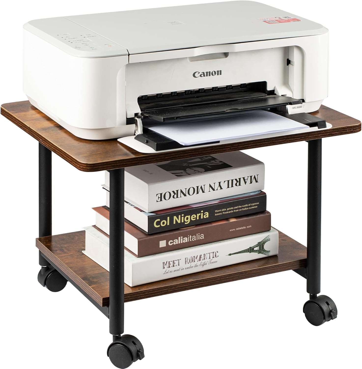 Under Desk Printer Stand - 2-Tier Industrial Mobile Printer Table with ...