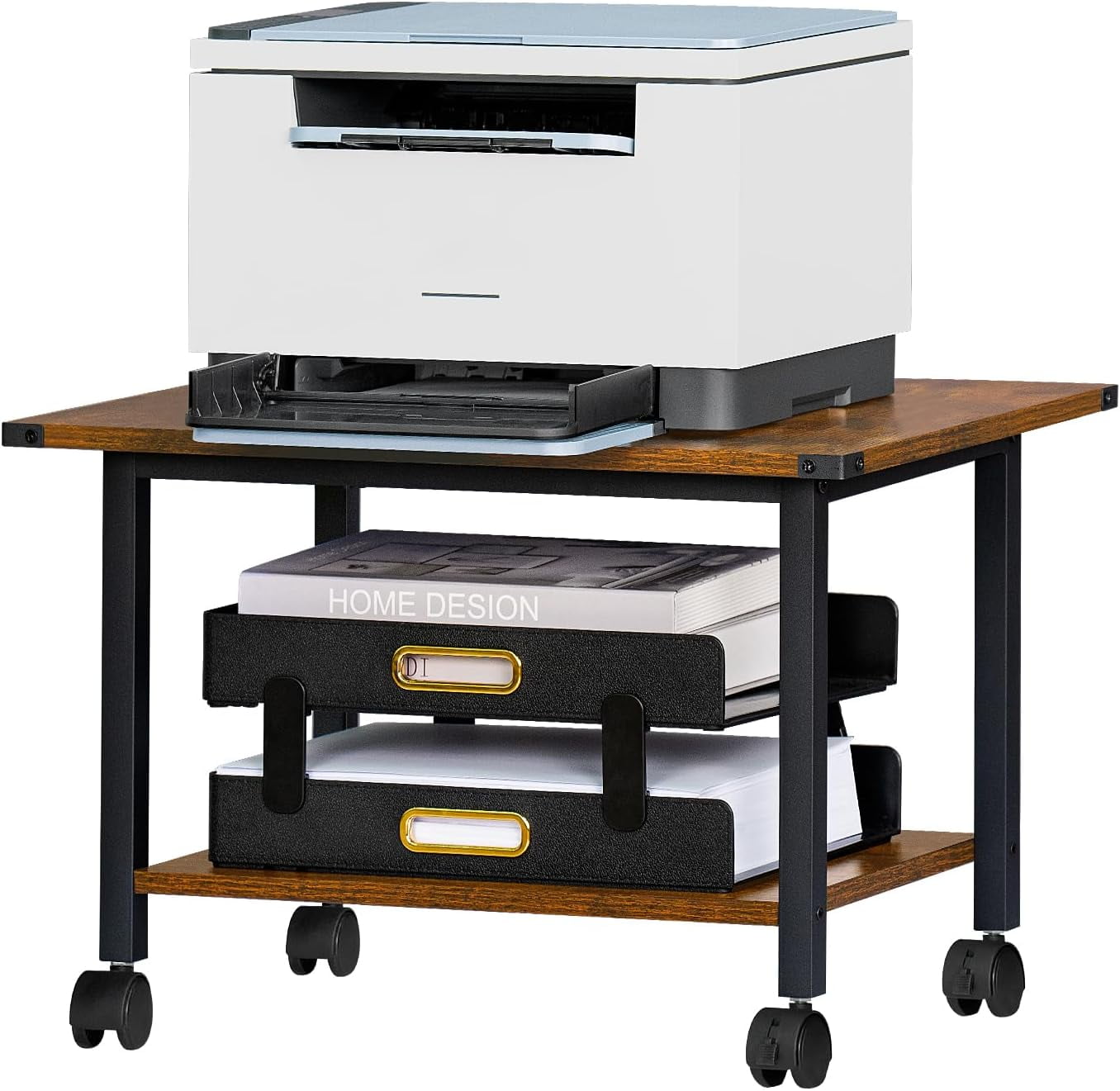 Under Desk Printer Stand, 2-Tier Industrial Mobile Printer Table with ...