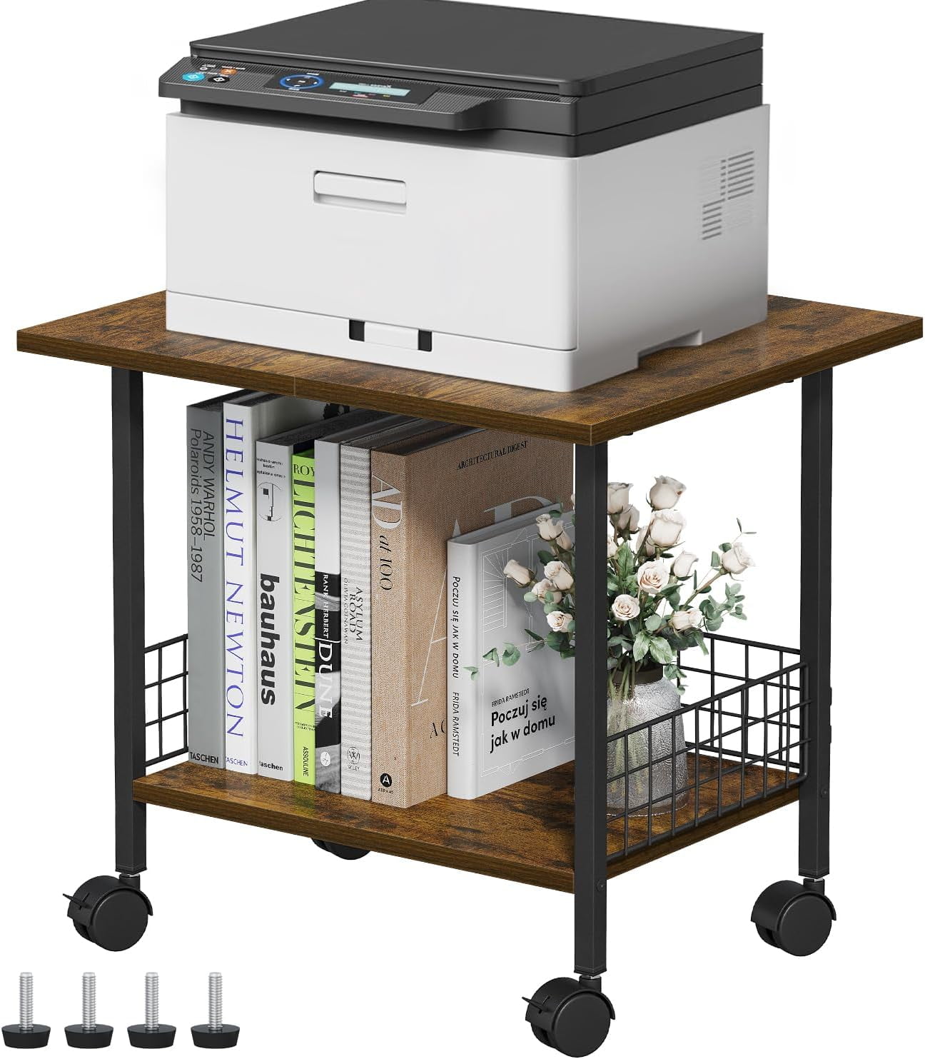 Under Desk Printer Stand, Large Mobile Printer Table with Storage, 2 ...
