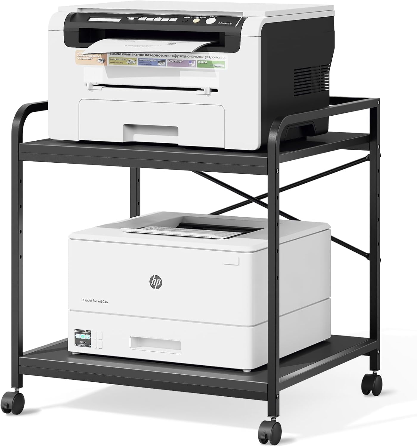 Under Desk Printer Stand - Large Printer Table with Adjustable Storage ...