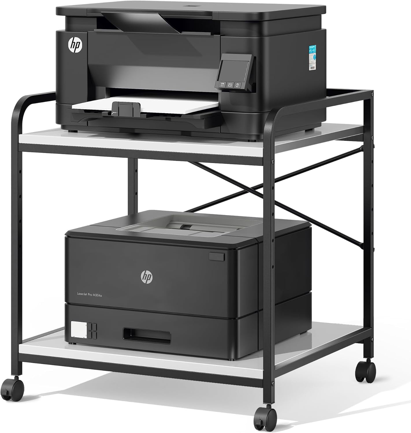 Under Desk Printer Stand - Large Printer Table with Adjustable Storage ...