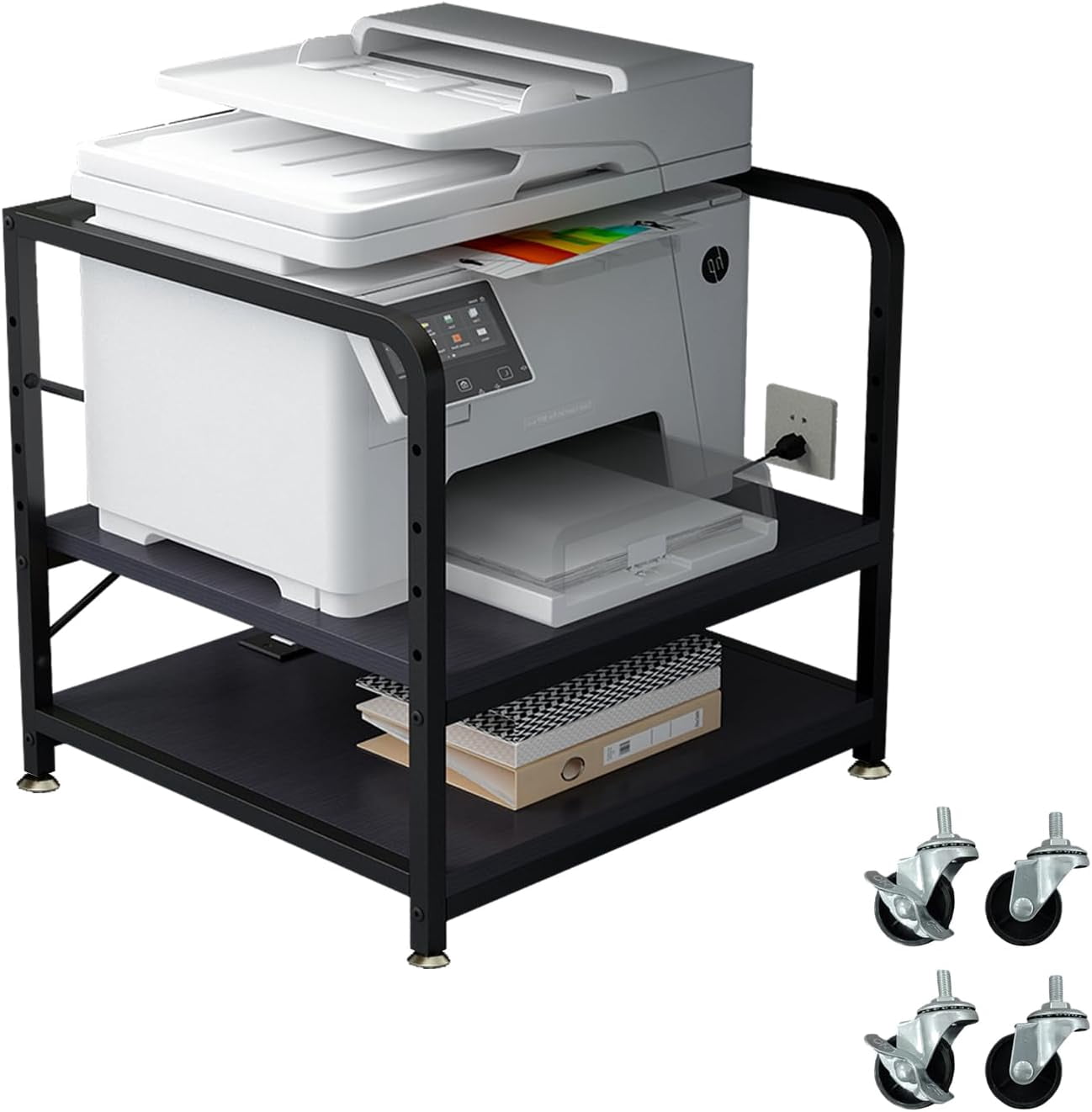 Under Desk Printer Stand with Power Outlet Large Printer Table with ...