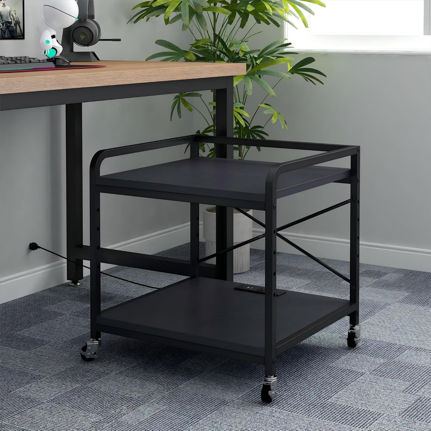 Under Desk Printer Stand with Power Outlet Large Printer Table with ...