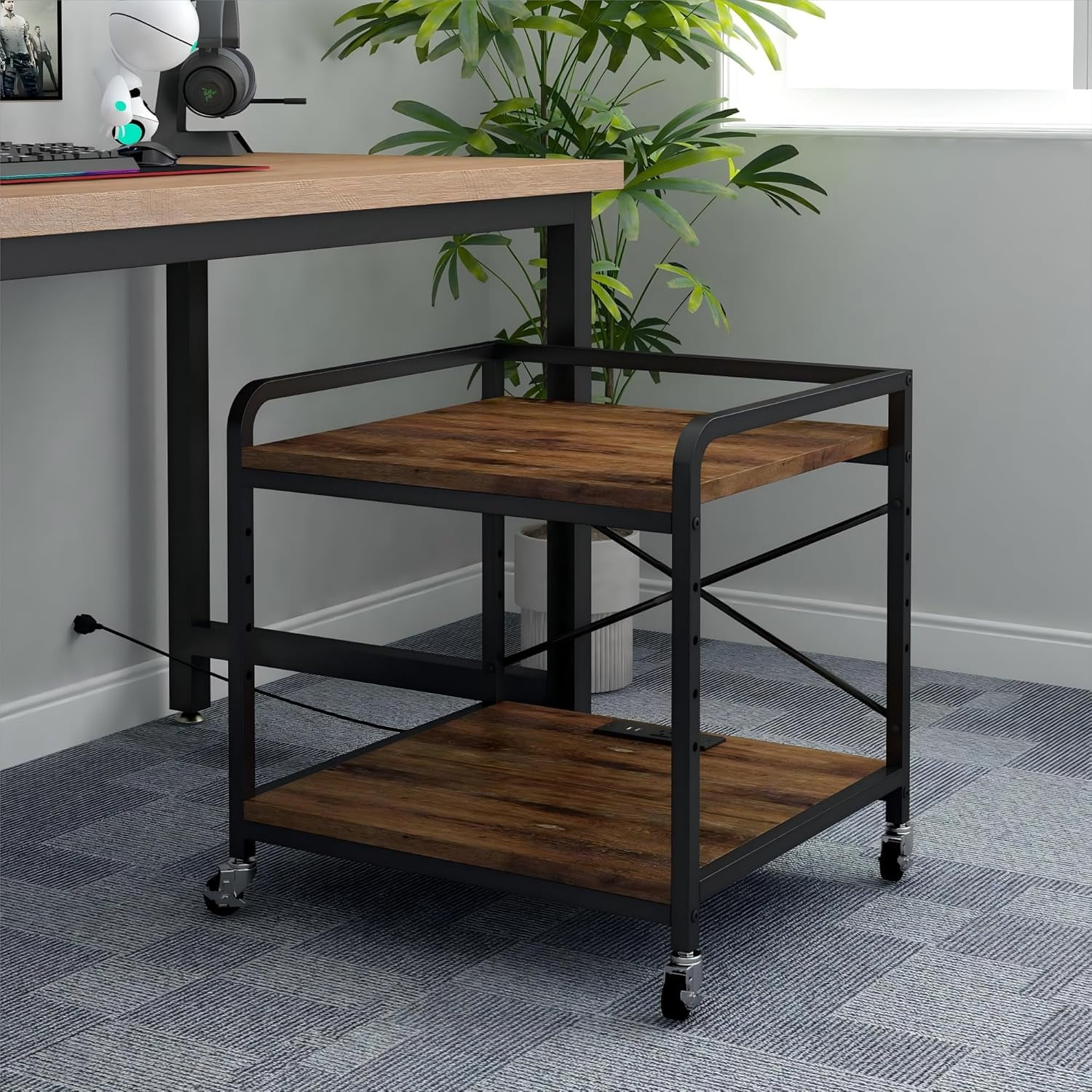Under Desk Printer Stand with Power Outlet Large Printer Table with ...