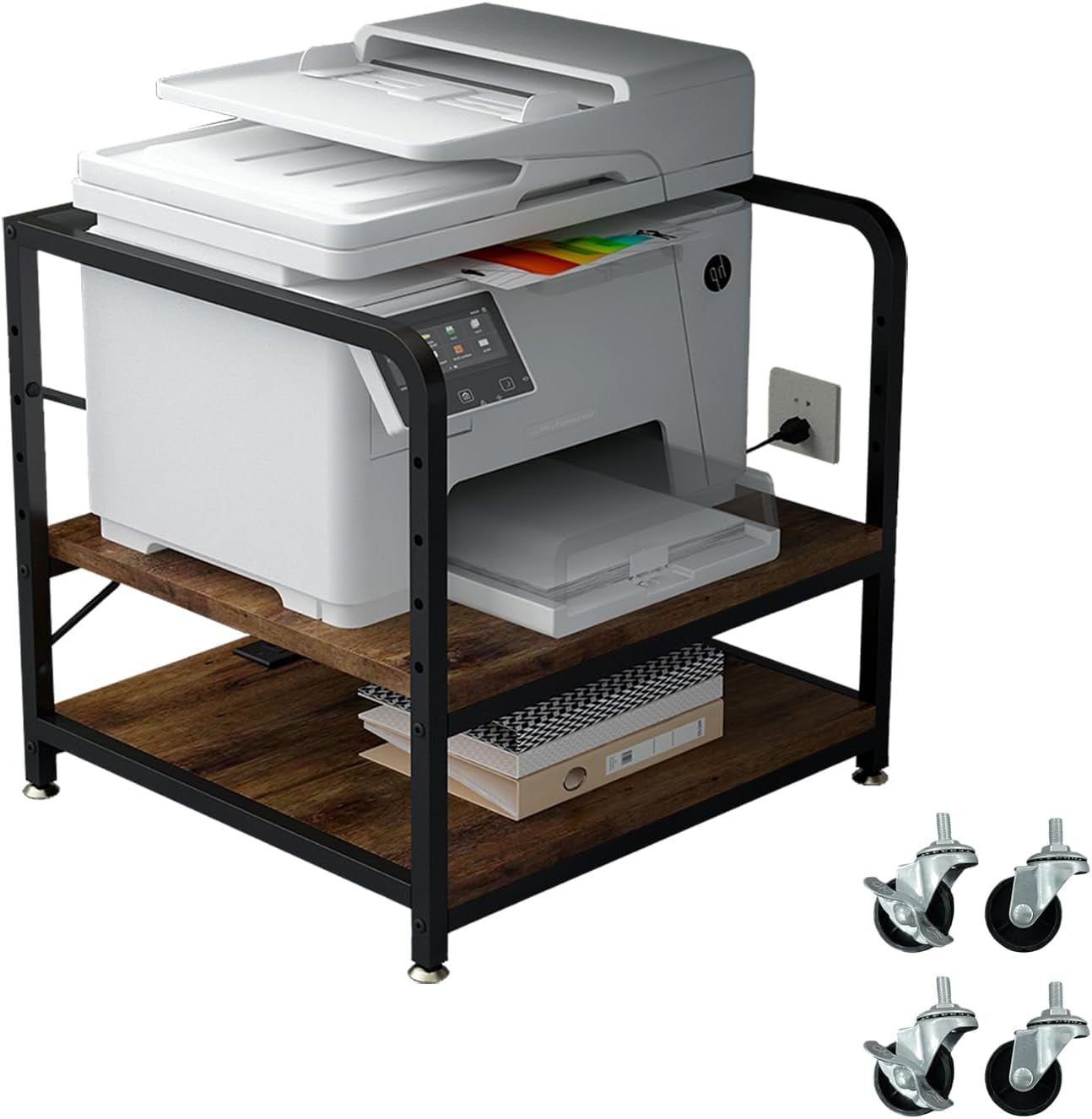 Under Desk Printer Stand with Power Outlet Large Printer Table with ...