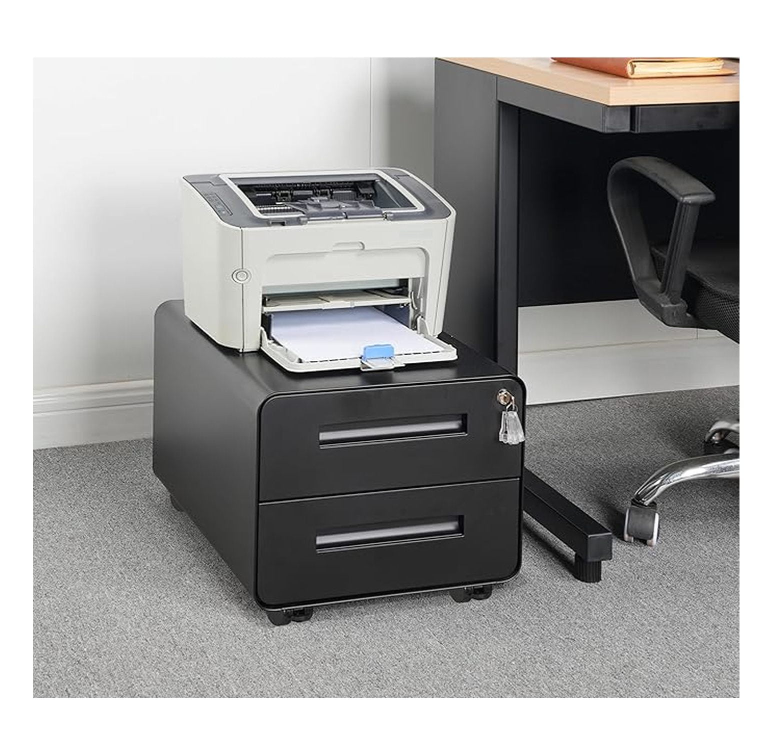 Under Desk Printer Stand with Storage – 2-Drawer Printer Table for Home ...