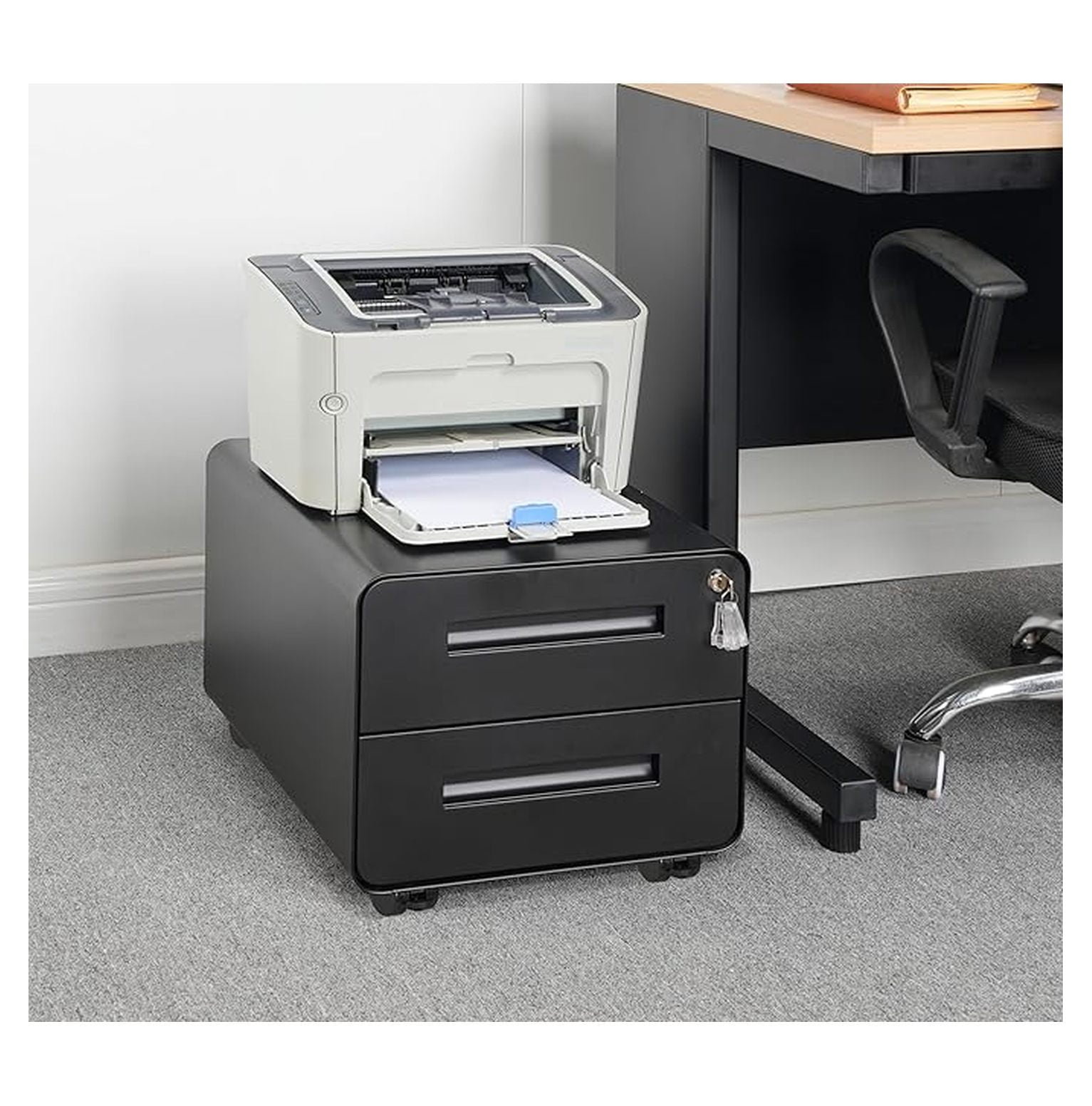Under Desk Printer Stand with Storage – 2-Drawer Printer Table for Home ...