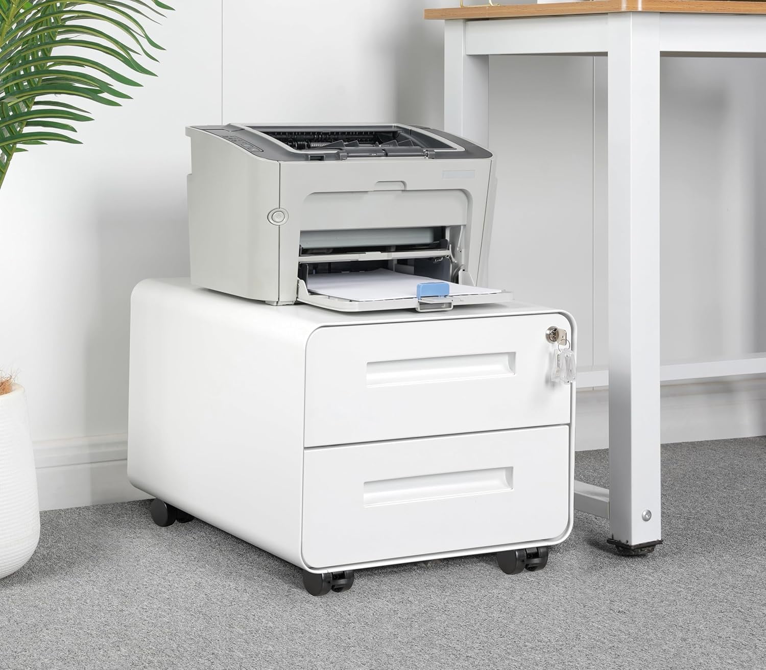 Under Desk Printer Stand with Storage – 2-Drawer Printer Table for Home ...