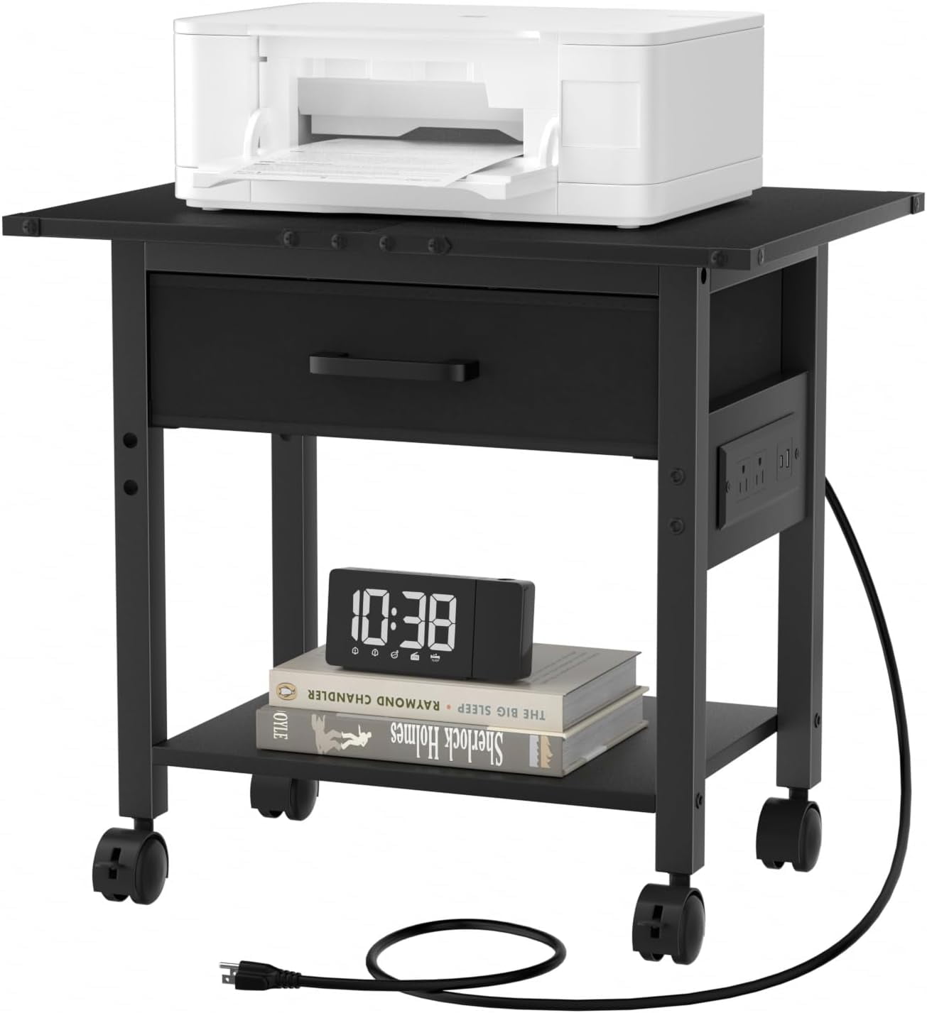 Under Desk Rolling Printer Stand with Drawer, 2-Tier Industrial Mobile ...