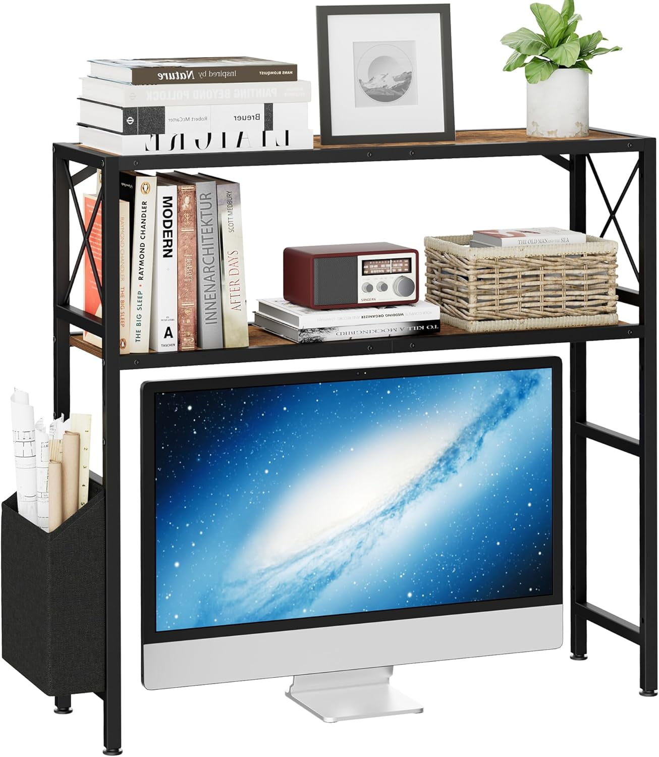 Desk Shelf, 2 Tires Desktop Bookshelf, 31.9 Inchs Desk Hutch for ...