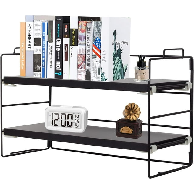 Desk Shelf Organizer, 2-Tier Desktop Shelves with Wood Board ...