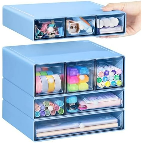 Desk Storage Organizer with 9 Drawers, 4 Tiers Stackable Desktop Craft ...