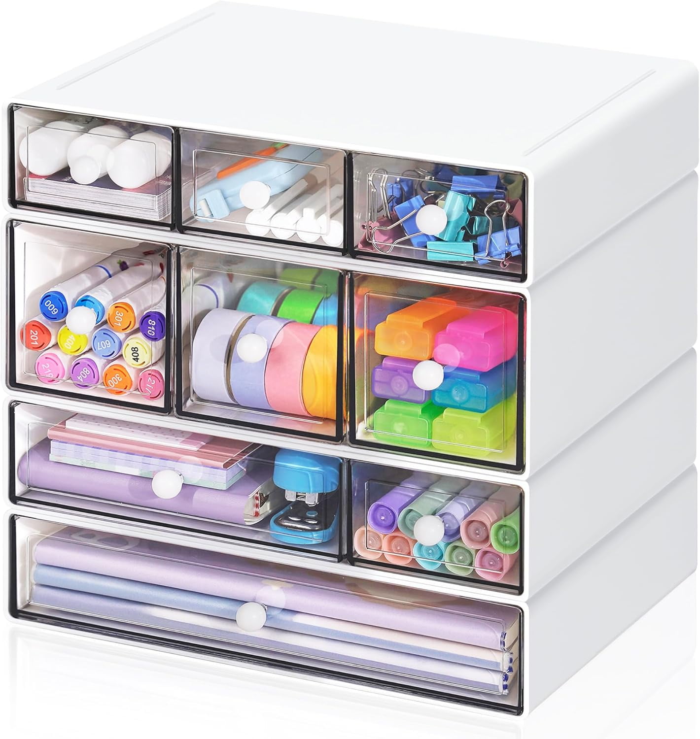 Desk Storage Organizer with 9 Drawers, 4 Tiers Stackable Desktop Craft ...