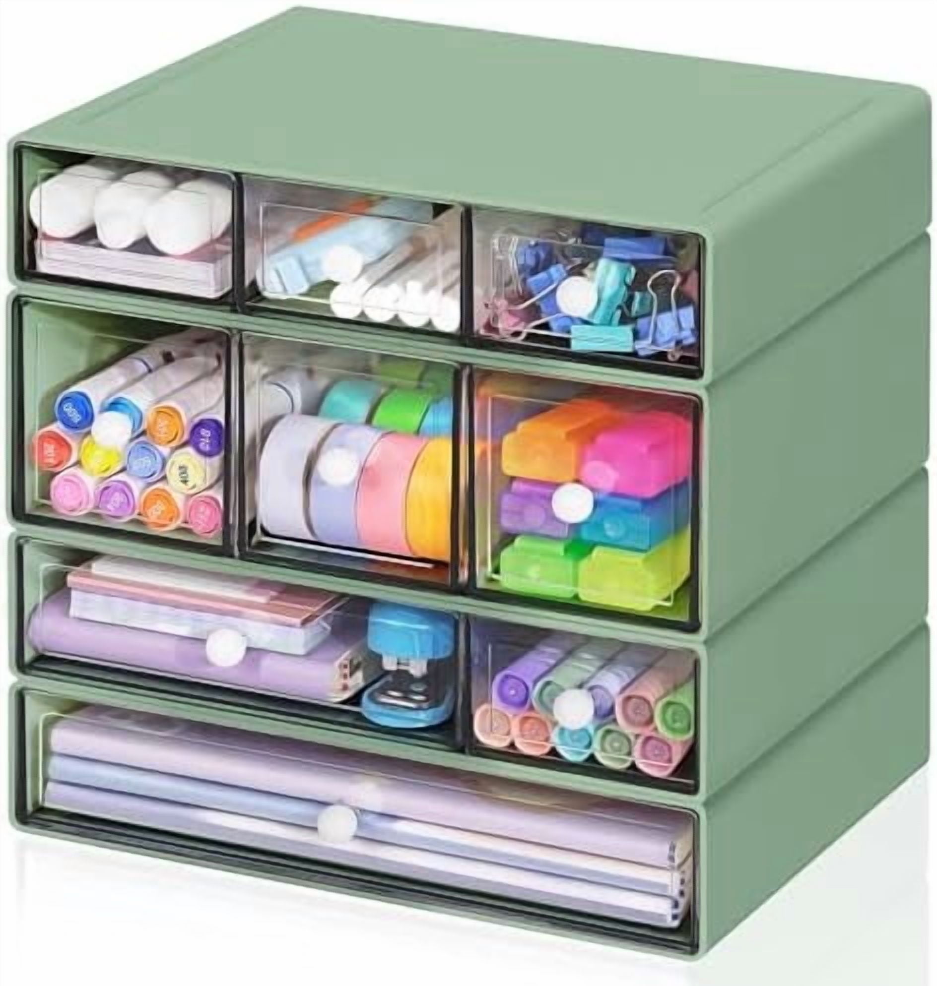 Desk Storage Organizer with 9 Drawers, 4 Tiers Stackable Desktop Craft ...