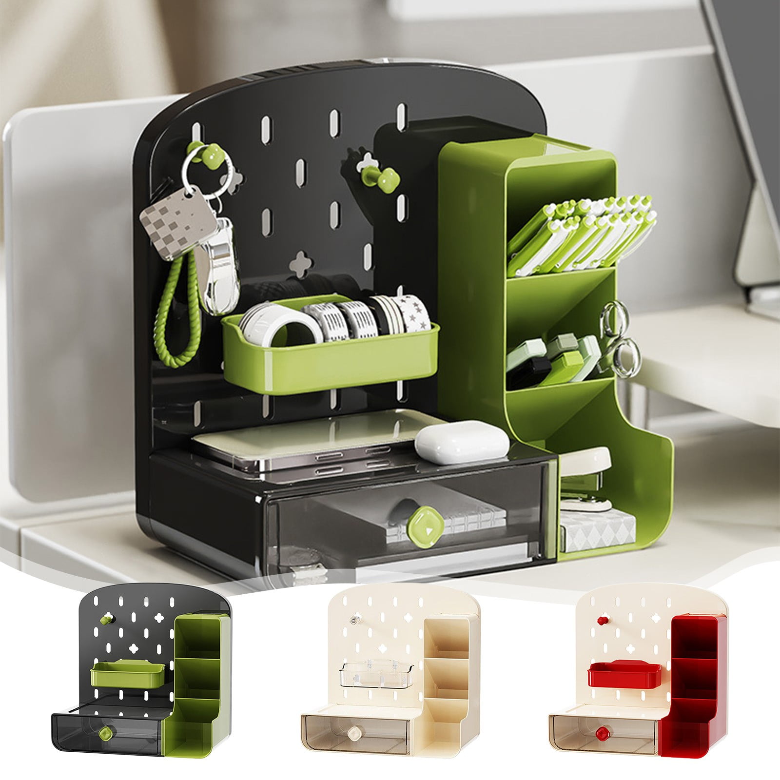 Desk Storage Rack with Drawers, Office Supply Organizer, Adjustable ...