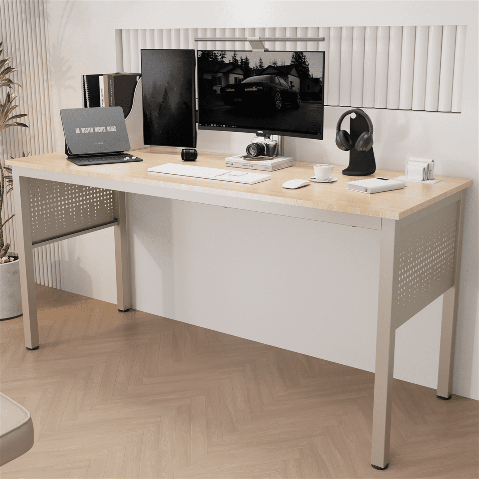 Desk, Table, Computer Desk, Home Office Desks with Metal Decorative ...