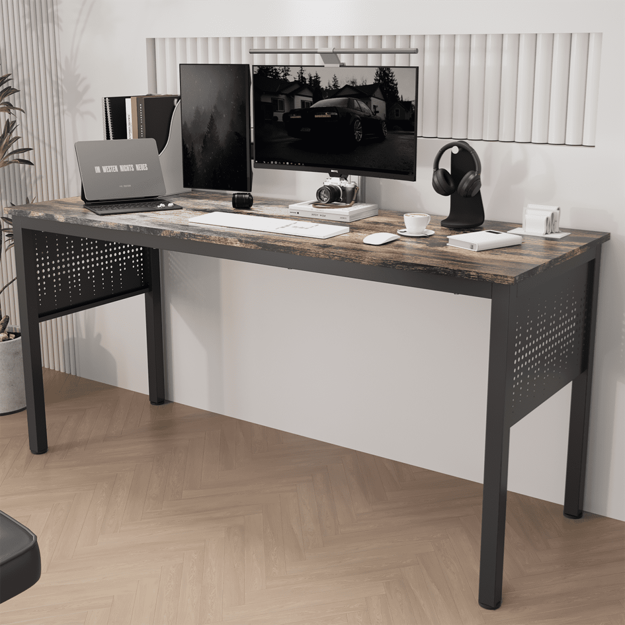 Desk, Table, Computer Desk, Home Office Desks with Metal Decorative ...