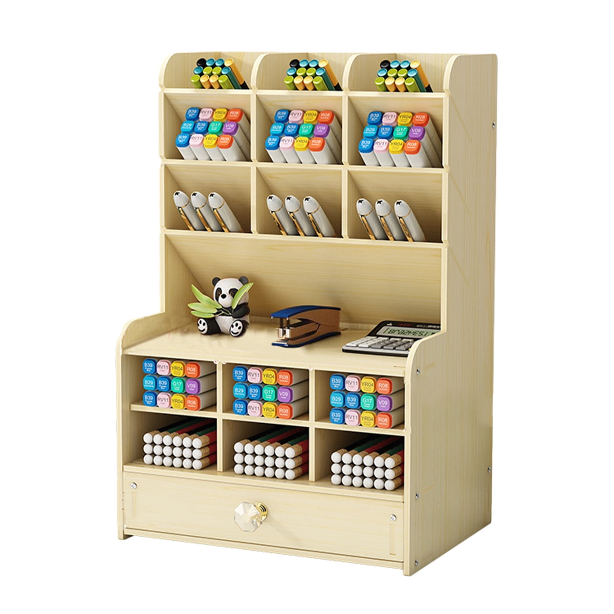 Desk Tidy Caddy Wooden pen organizer with drawer, DIY pencil holder ...