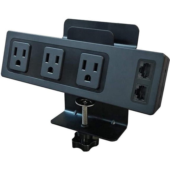 Desk Top Edge Mount Power Center - 3 Outlets & 2 Data Ports - Black ...