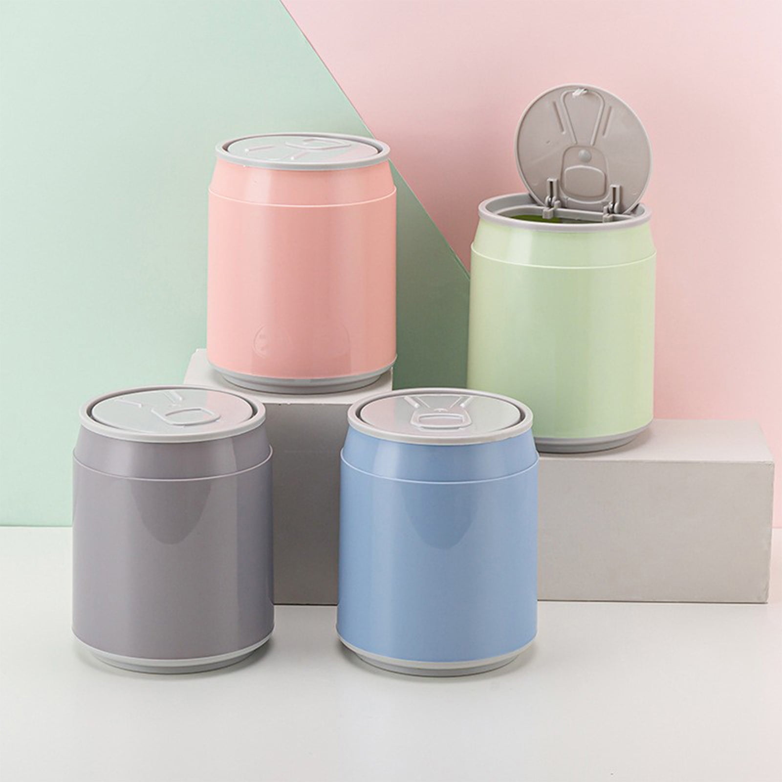 Desk Trash Can Cute Clutter Bins Dormitory Household Waste Can with Lid ...