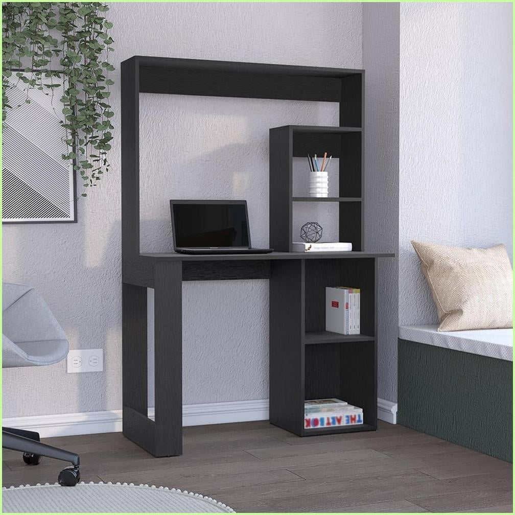 Desk With Hutch and Shelves, 38.8"W x 17.7"D Work Surface | Engineered ...