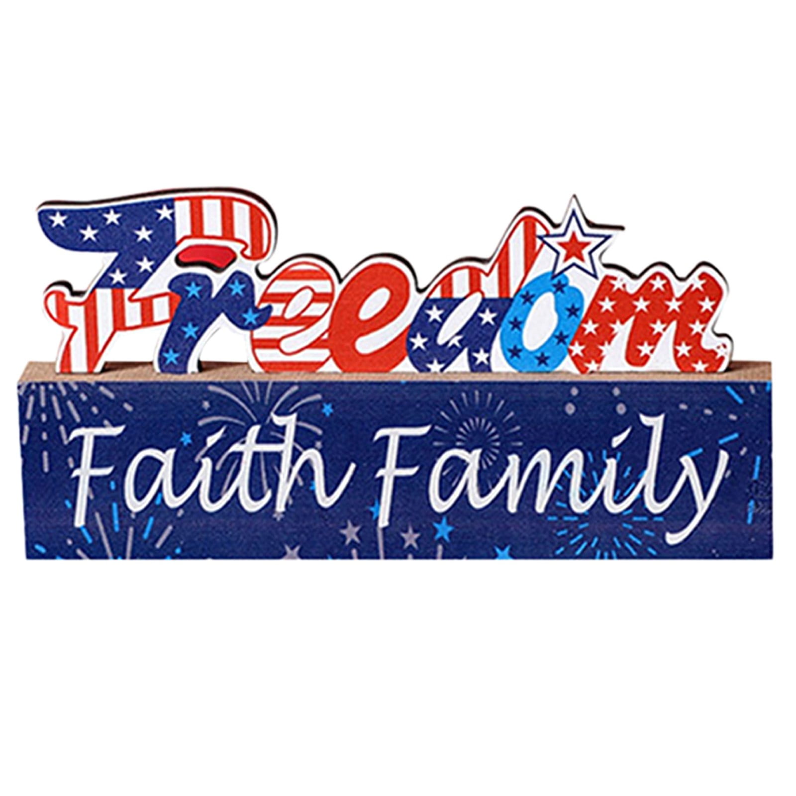 Desk Decor Wooden Patriotic Table Decoration Signs Independence Day