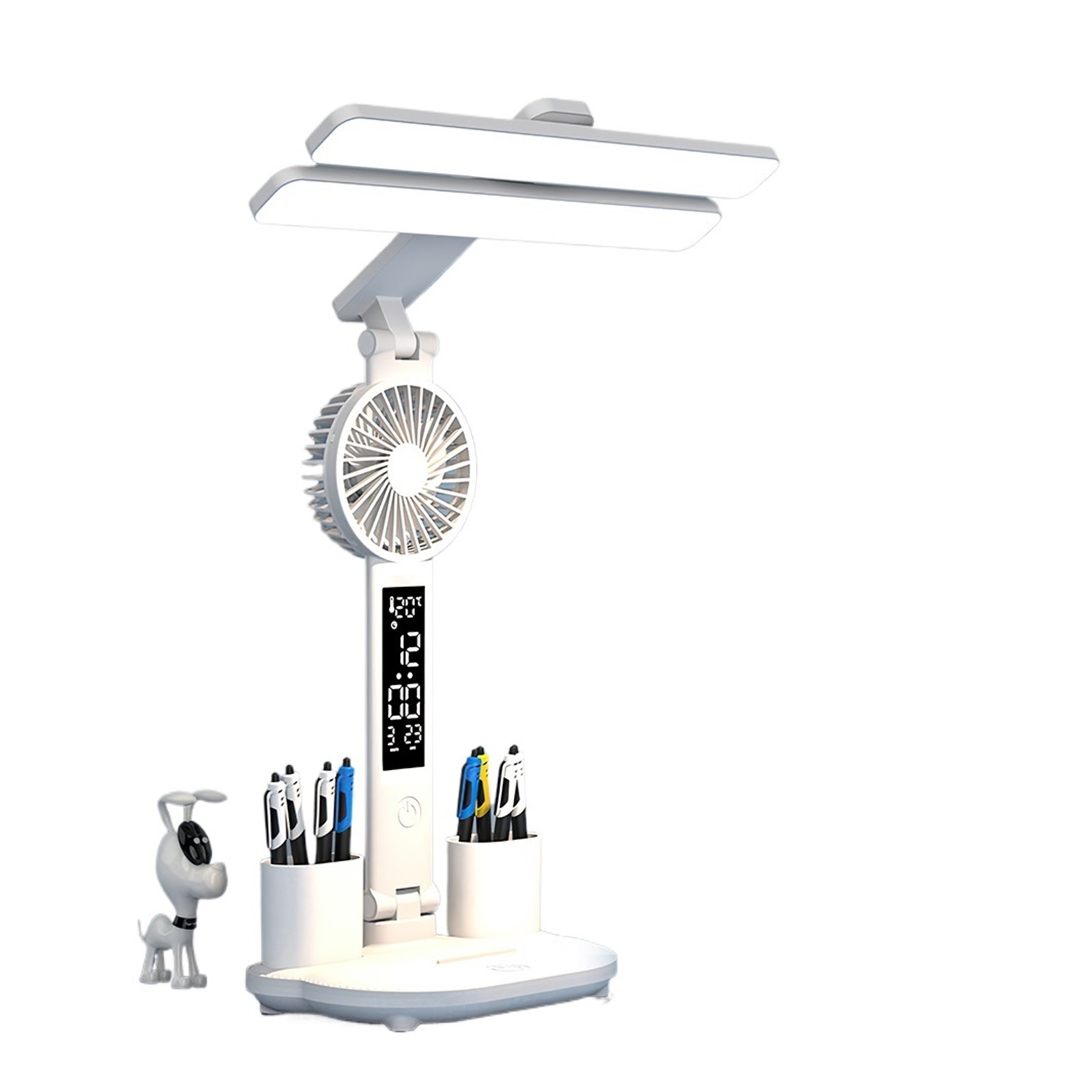 Desk lamp Rechargeable Dual Head Reading Light With Fan Led Clock ...