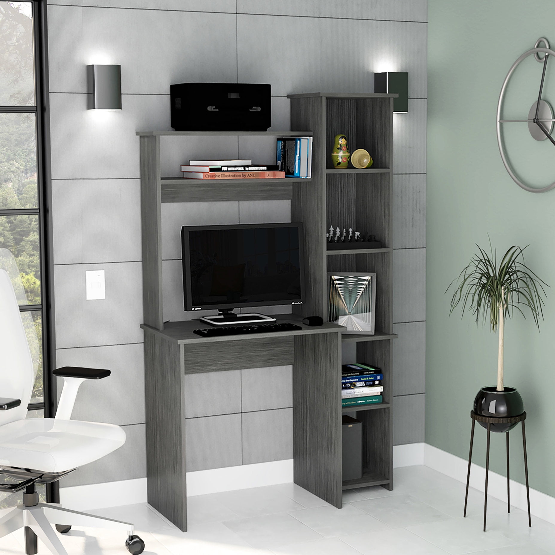 Desk made of particle board with five cubbies and shelves for large ...
