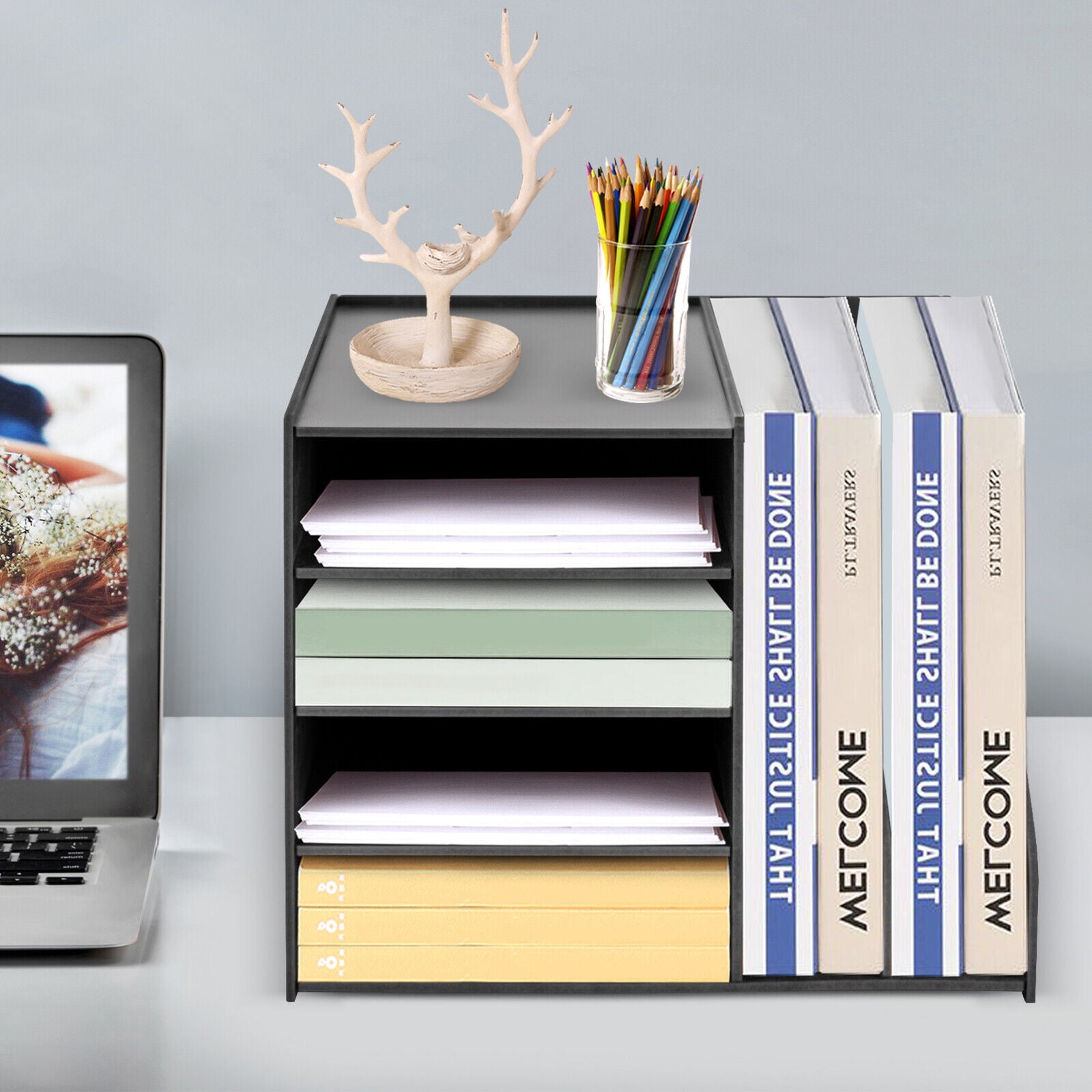 Desk organizer with Trays 4-Tier PVC Desk File Organizer w/2 Vertical ...