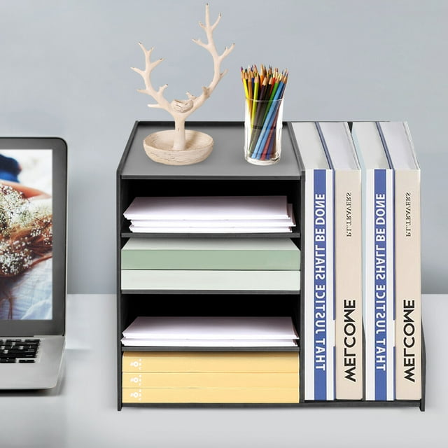 Desk organizer with Trays 4-Tier PVC Desk File Organizer w/2 Vertical ...