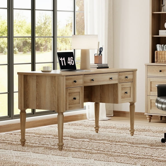 WAMAPT Farmhouse Executive Desk with 5 Drawers, Home Office Desk with ...