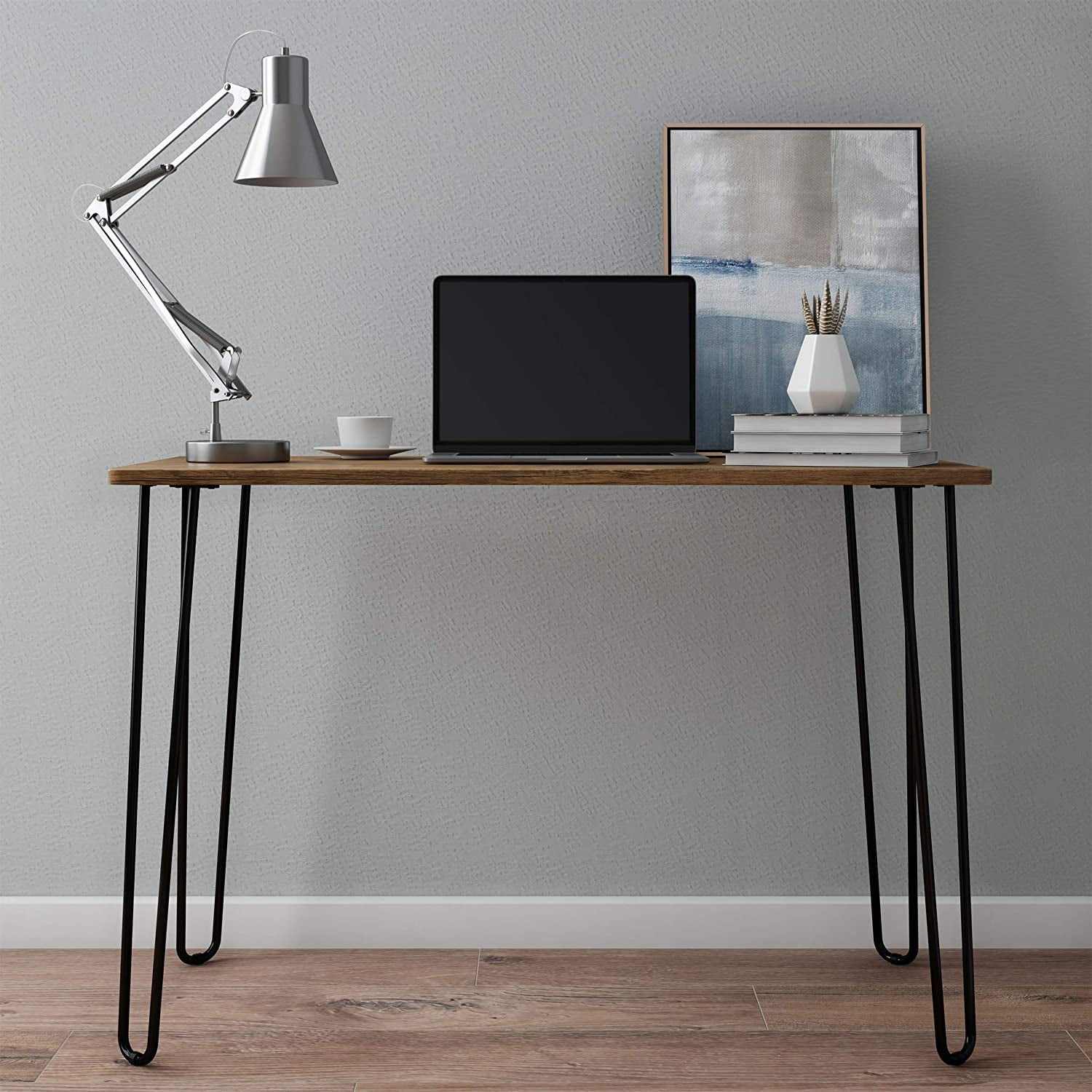 Desk with Hairpin Legs - Modern Industrial Style - Woodgrain-Look and ...
