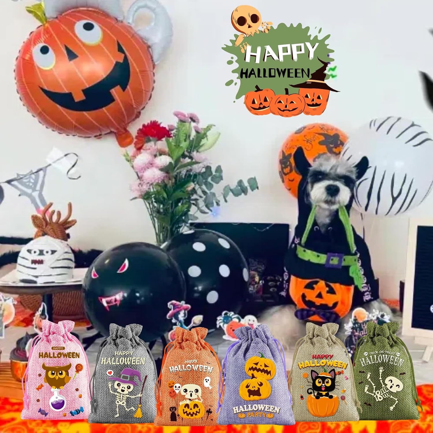 DeskAKBK Drawstring Candy Bags 10x14cm Set of 6 Halloween Pumpkin ...