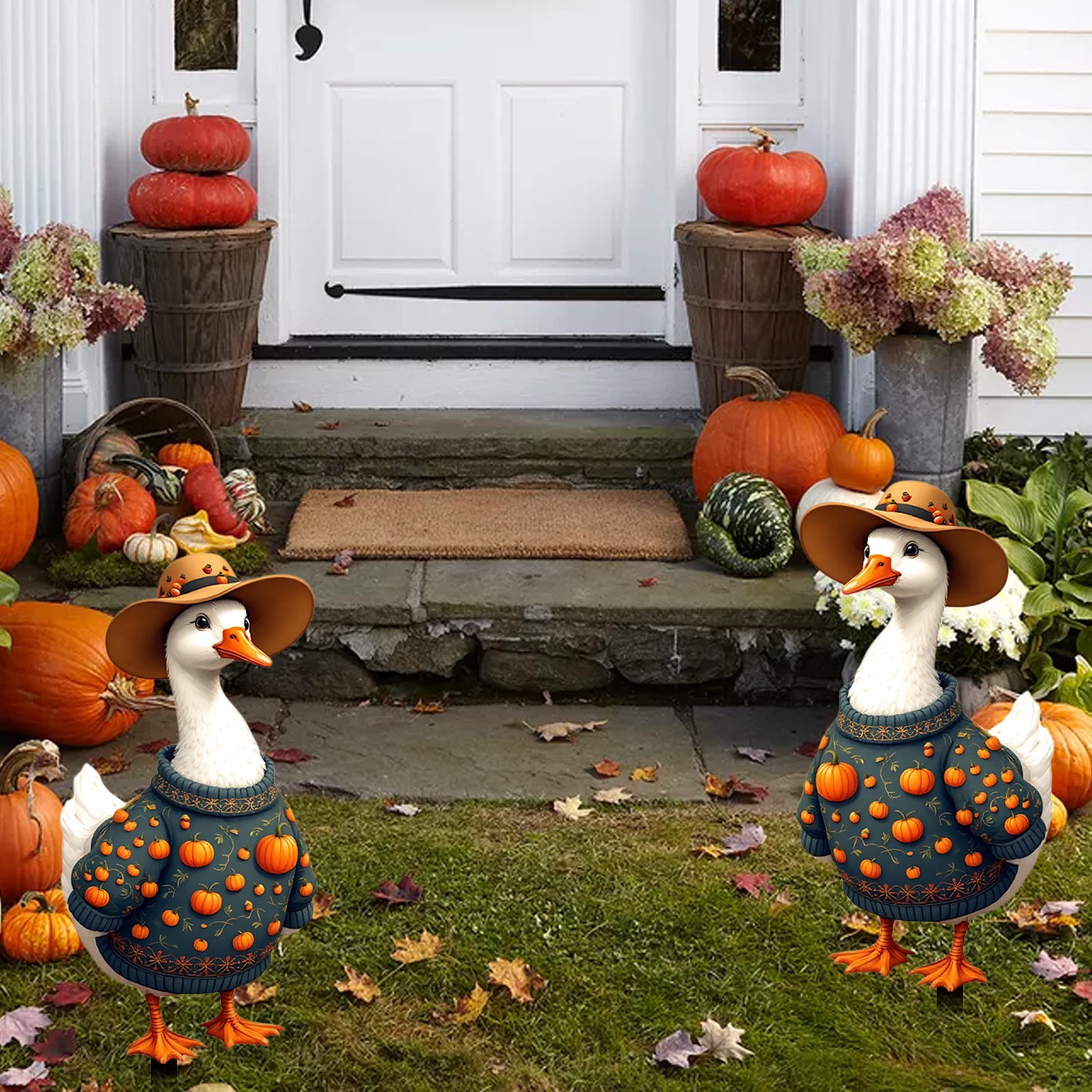 DeskAKBK Goose with Pumpkin Yard Stake Outdoor Decor for Halloween ...