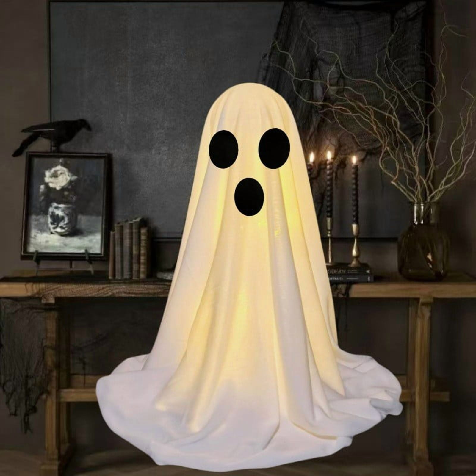 DeskAKBK Hanging Glowing Ghost Decor with Timer LED Lights Halloween ...